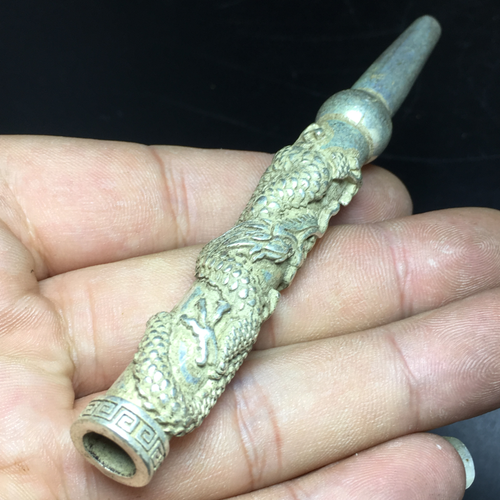 Tibetan Silver copper Dragon Head pipe Smoking Tool Statue Sacred ...