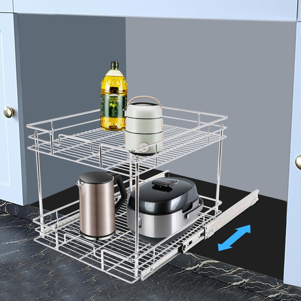 2 Tier Kitchen Cabinet Pull Out Shelf and Drawer Organizer Slide Out ...