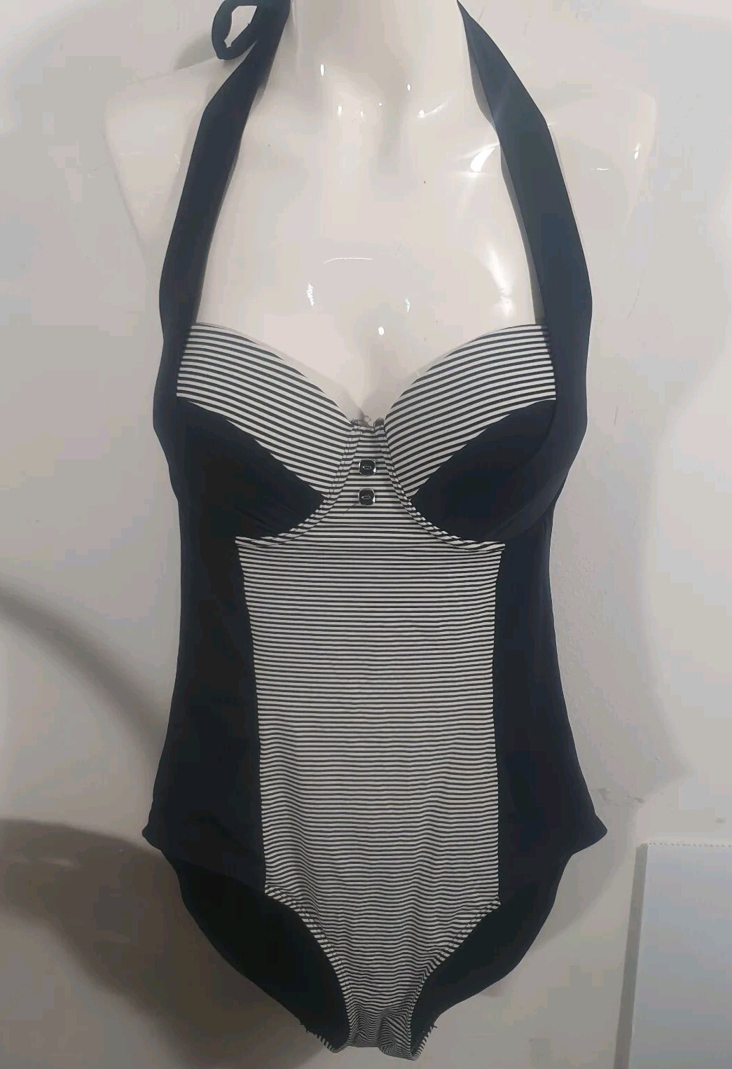 Oceanclub Halter Neck One Piece Stripe Swimsuit Sz 14 - Gem