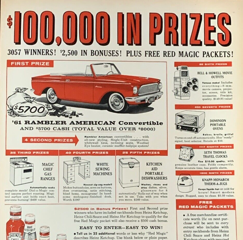 Heinz Red Magic Sweepstakes Contest '61 Rambler Vintage Print Ad 1961 ...