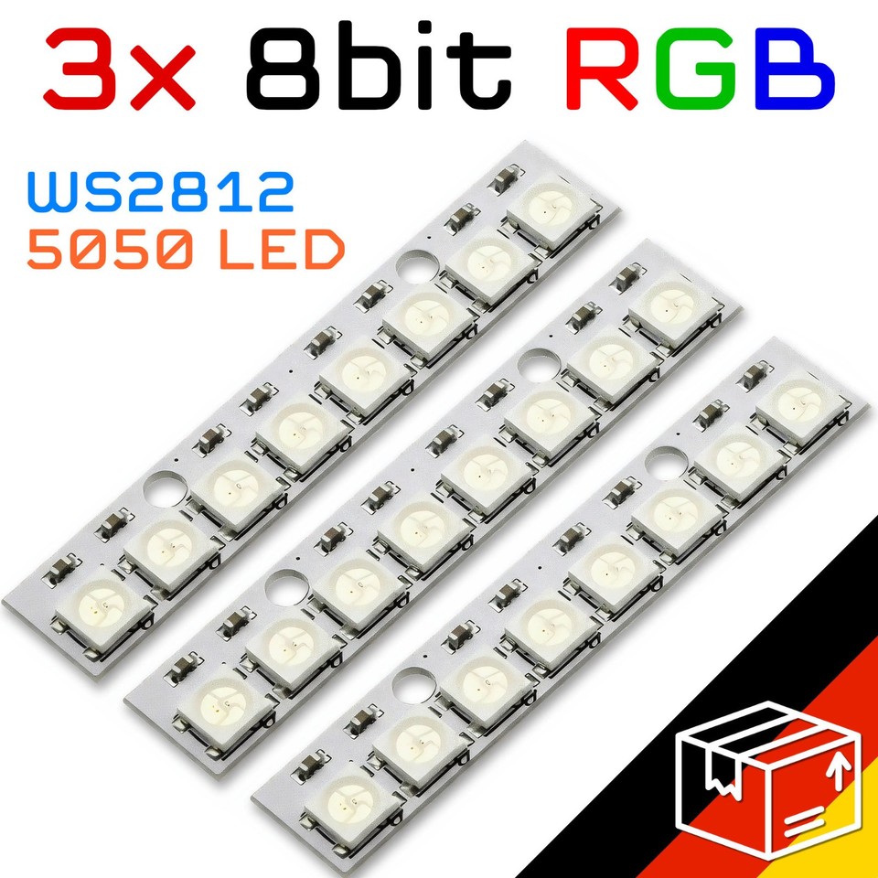 8 bit RGB LED Modul WS2812B Chip SMD 5050 weißes PCB Arduino ESP32 PI ...