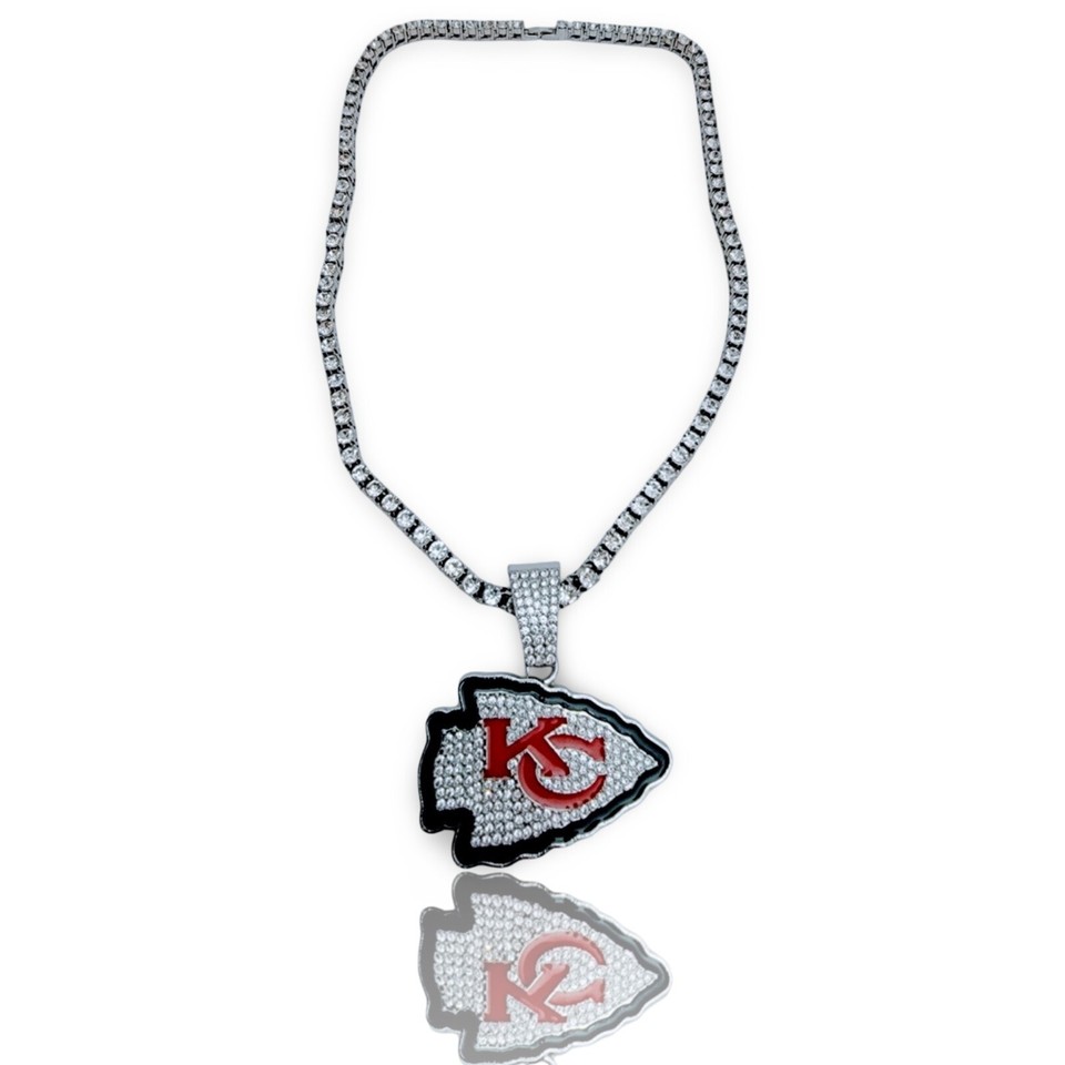 Kansas City Chiefs Iced-Out Necklace | 24” Rhinestone Chain | Gold ...