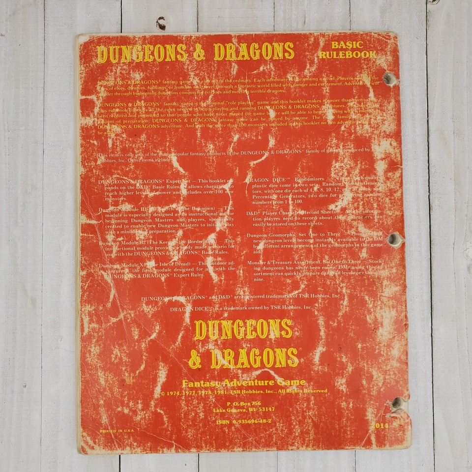 D&D DUNGEONS DRAGONS Basic Rules Book TSR Jan 1981 Red Original 1st ...