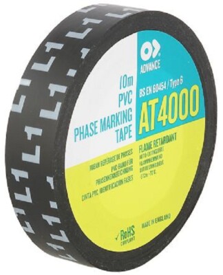 24x Advance Tapes AT4000 BLACK ELECTRICAL PHASE MARKING TAPES 15mmx10m ...