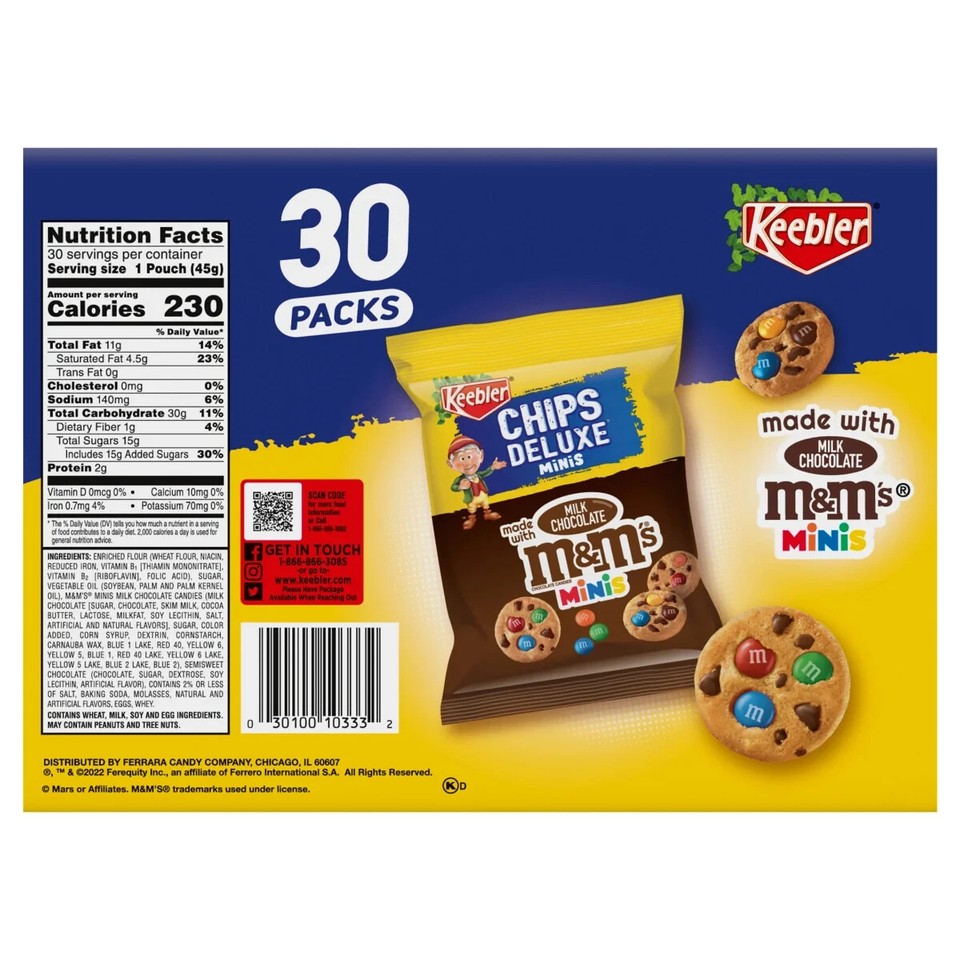 Keebler Bite Size Cookies made with Milk Chocolate M&M's Minis, 1.6 oz ...
