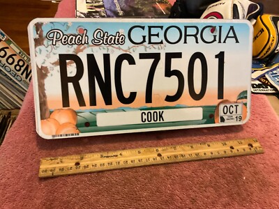Georgia "Peach State" Flat License Plate Cook County 2019 RNC7501 | eBay
