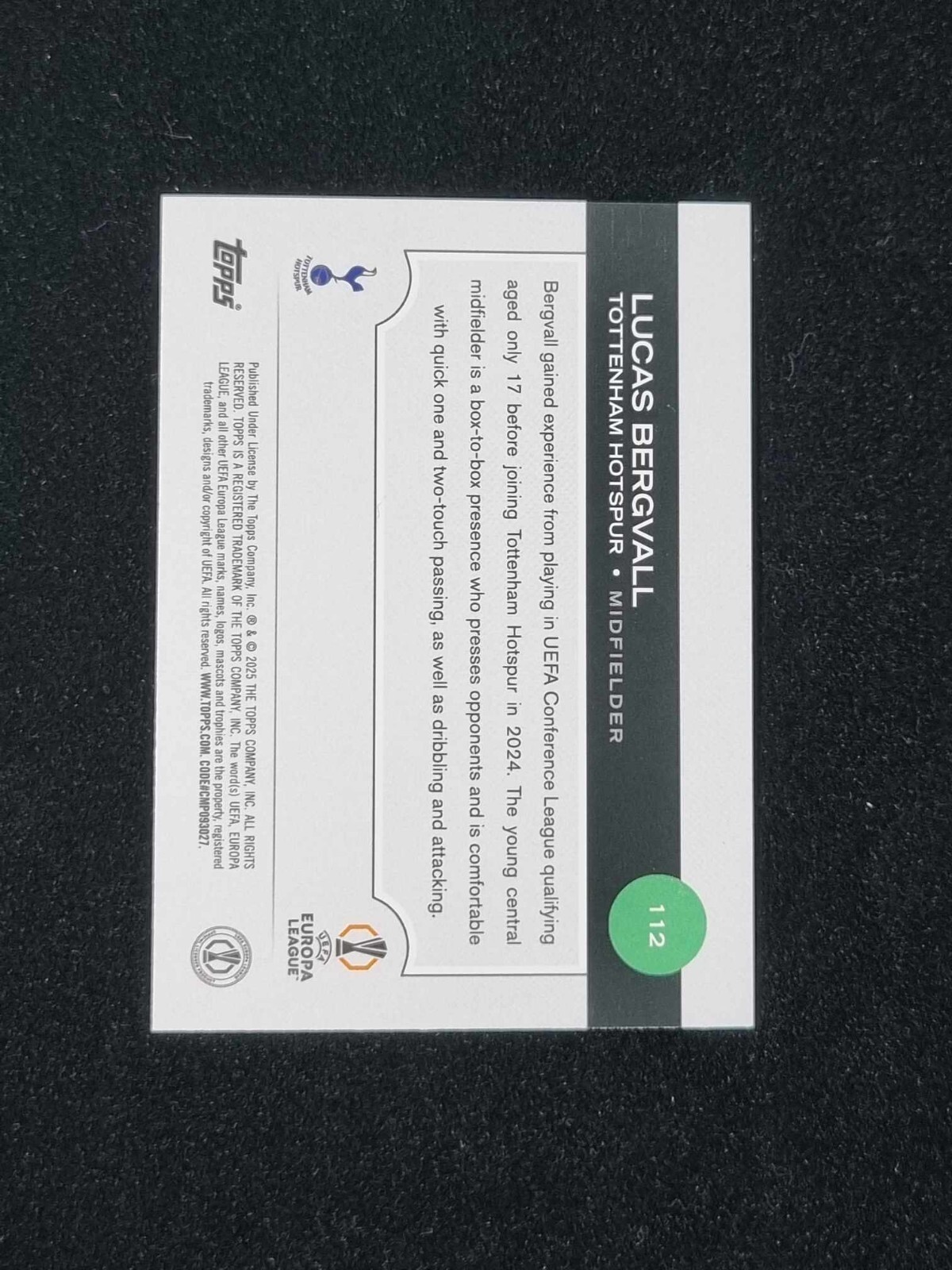 2024-25 Topps Uefa Club Competitions - Lucas Bergvall #112 Rain Drops ...