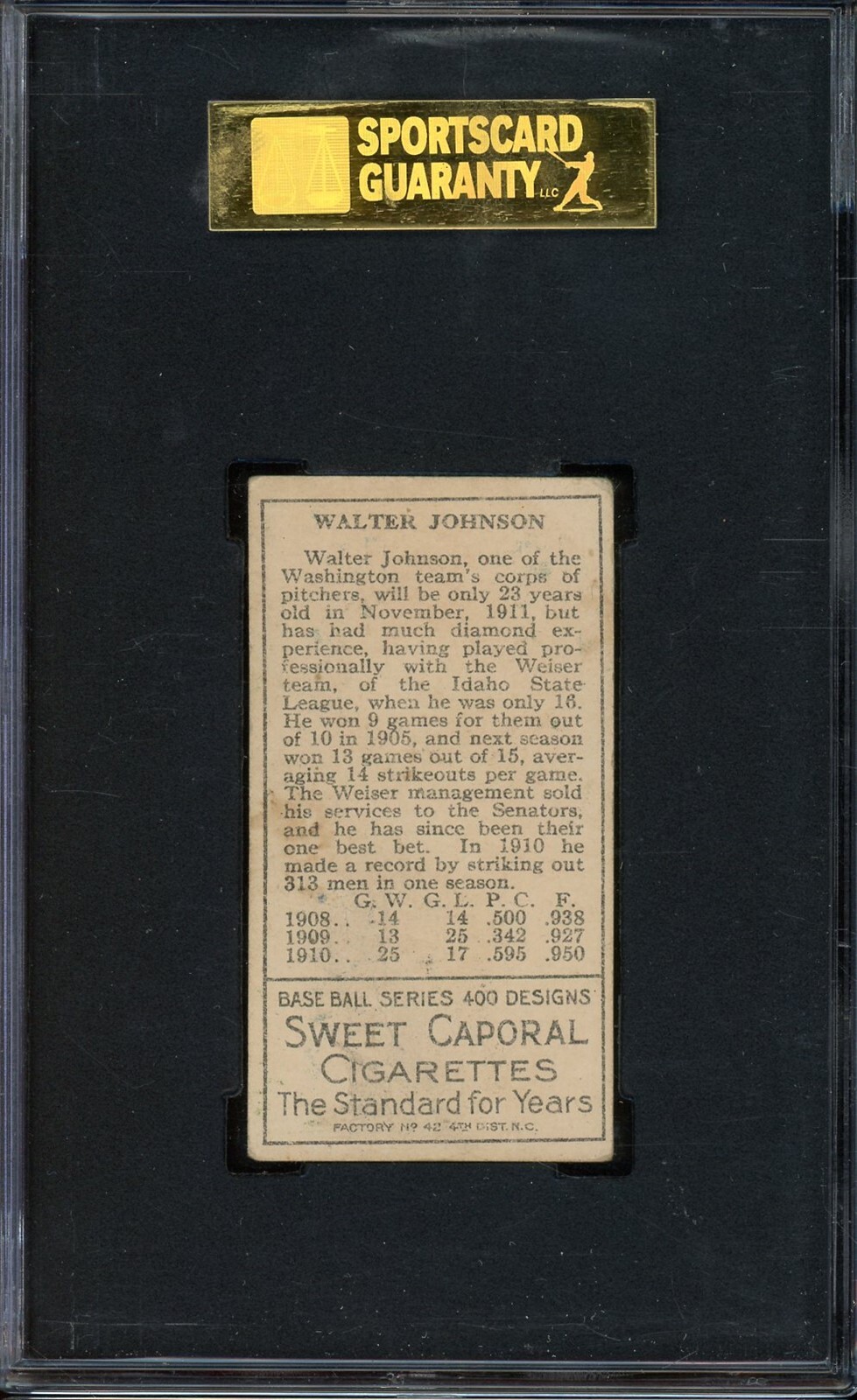 1911 T205 Gold Border Baseball Walter Johnson SGC 4 | eBay
