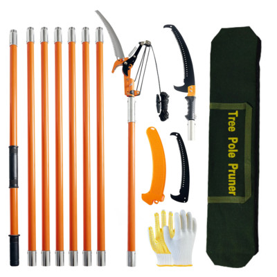 Manual Pole Saw Extendable Tree Pruner 7.3-27ft Fiberglass Pole Hook ...