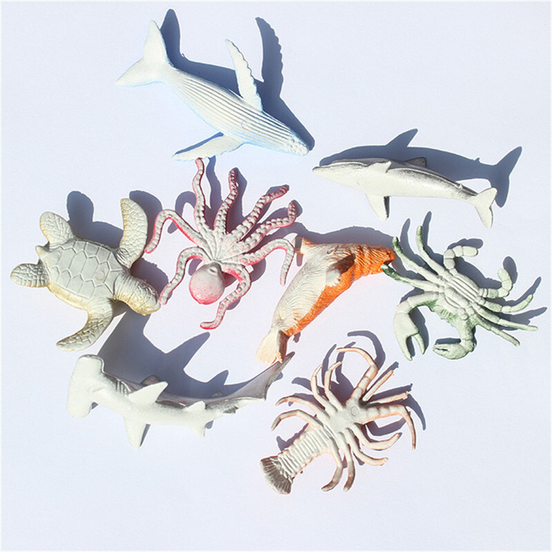 8PCS Plastic Sea Marine Animal Figures Ocean Creatures Shark Whale Kids ...