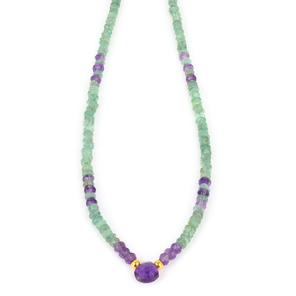 Natural Colombian Emerald & Amethyst Rondelle Beads Handmade Chain ...