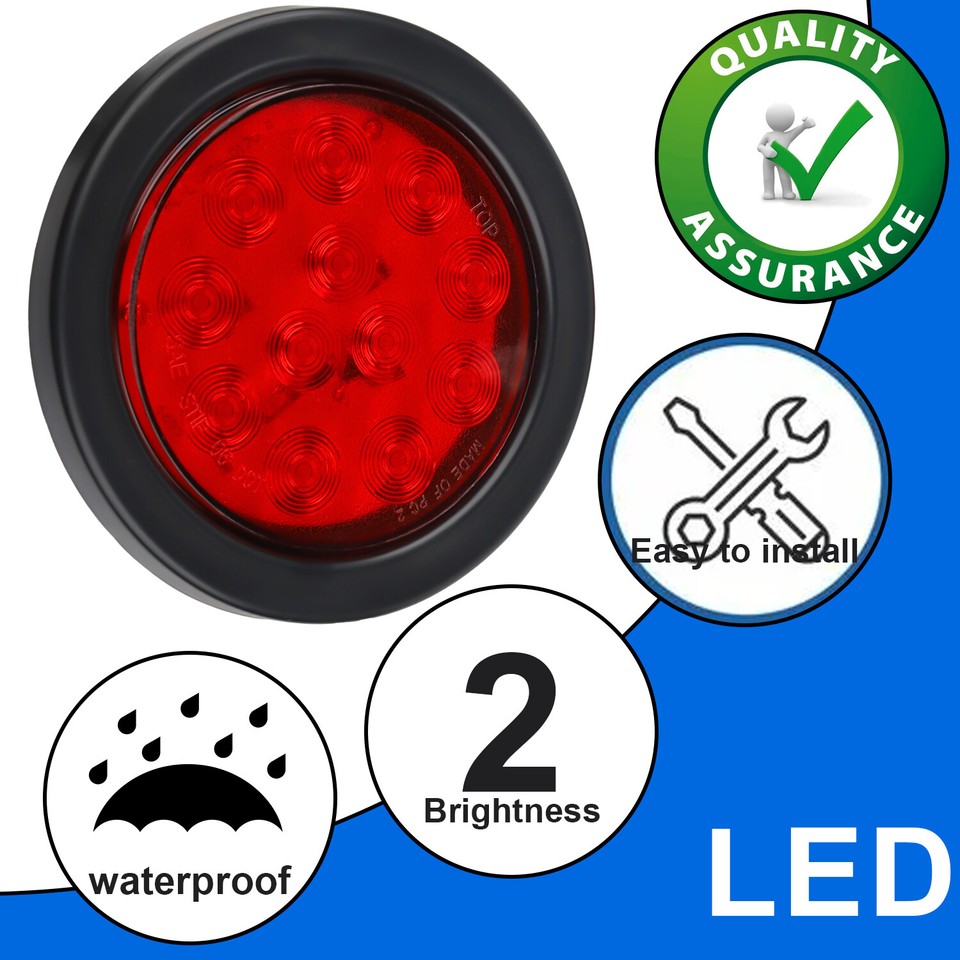 2X 4"inch Round Red 24-LED Truck Trailer Stop Turn Tail Brake Lights ...