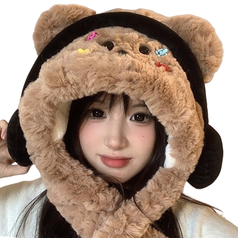 Plush Bear Hat Warm Earflap Caps Adult Teens Outdoor Activity Skiing ...
