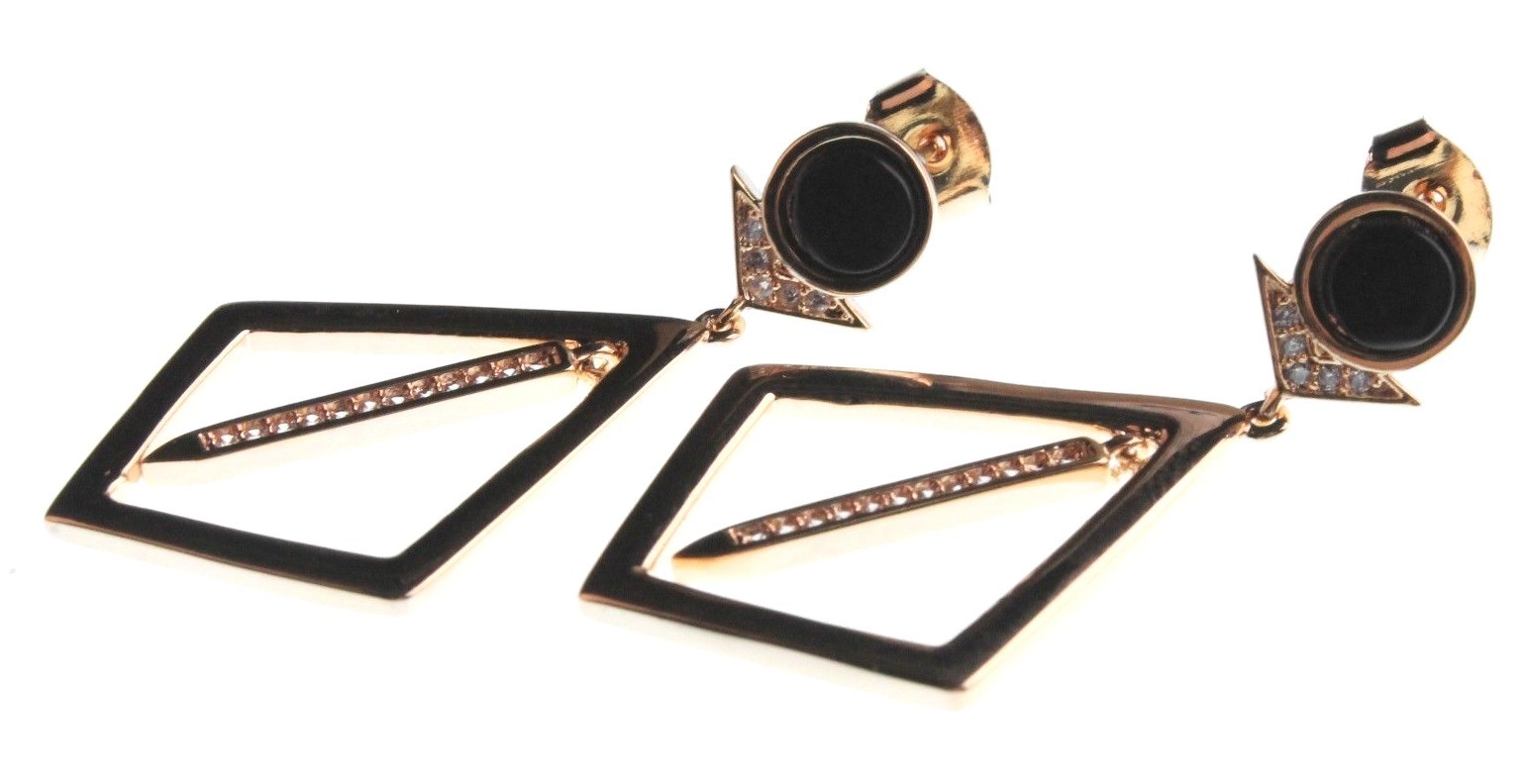 Edison 14K Yellow Gold Plated Kite Cubic Zirconia Crystal Black Stone ...