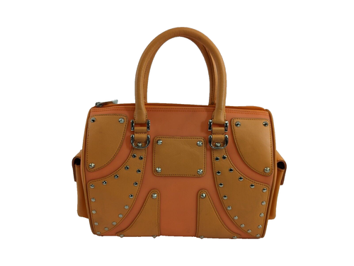 Besso Designer Leather Handbag Orange Purse Silver Stud ID Tag Style No ...