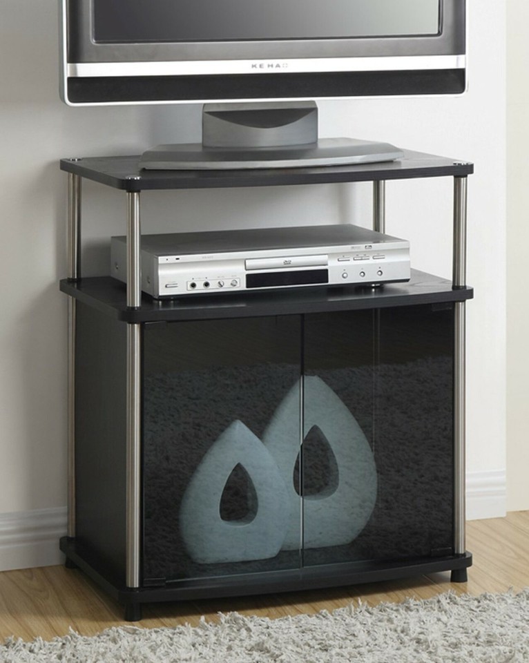 Small TV Stand For Small Spaces with Storage Cabinet Flat Screens Black ...
