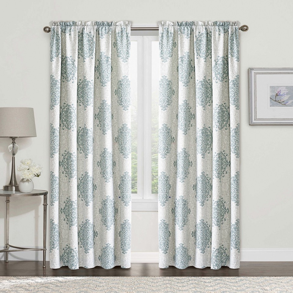 Vintage Geometric Floral Print Drapes Curtain Panels for Bedroom Living ...