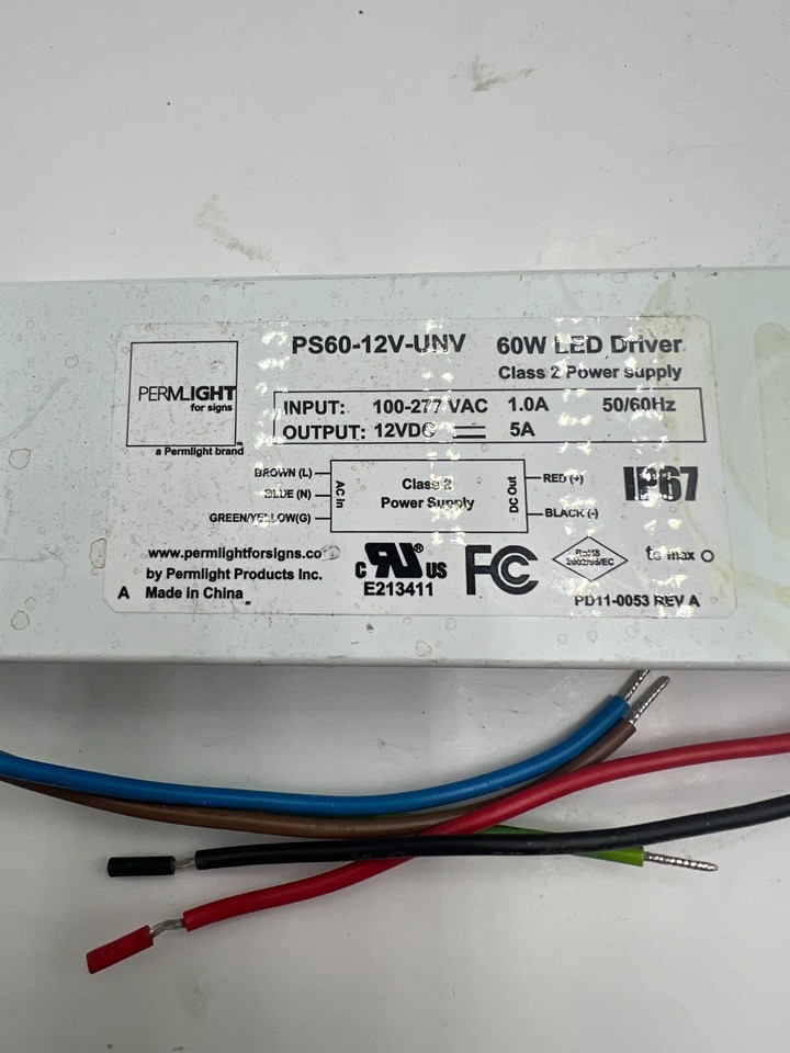 PermLight PS60-12V-UNV 60W LED Driver Class 2 Power Supply 50/60Hz 100 ...
