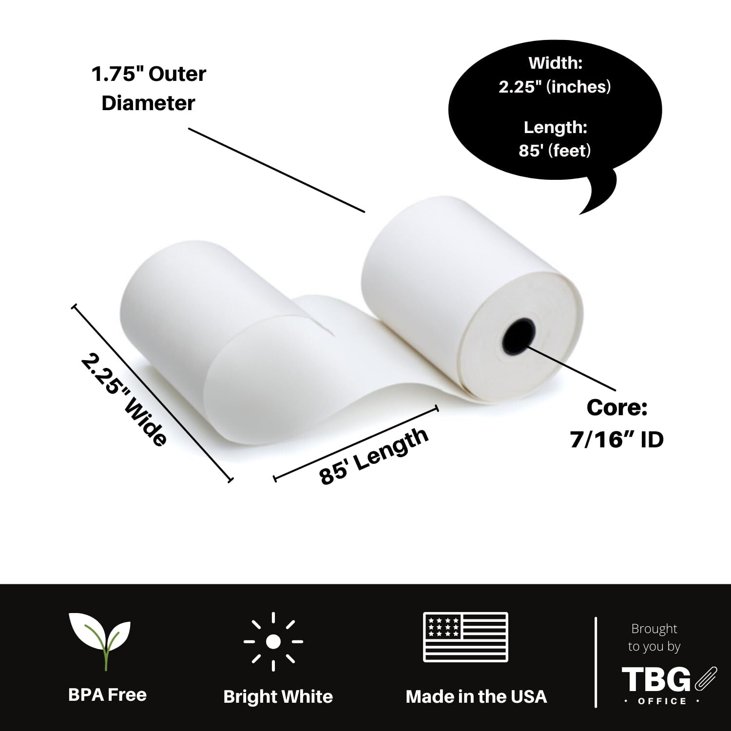 2 1/4" x 85' Thermal Paper Rolls - BPA FREE – MADE IN USA - Receipt ...