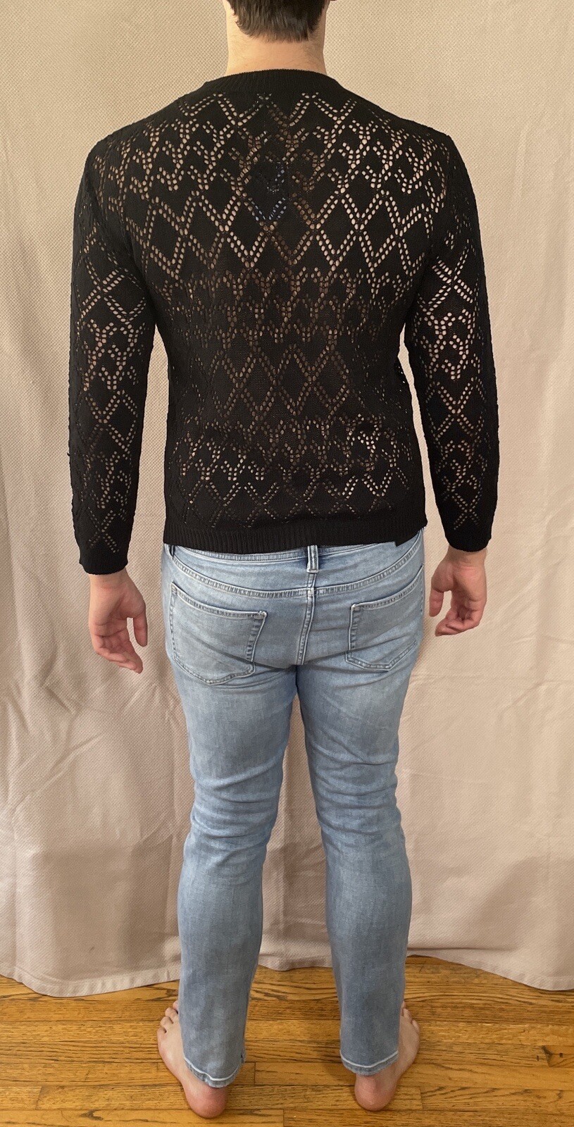 Sinransinya Men's Size L Black Diamond Crochet Knit Pullover Crewneck ...