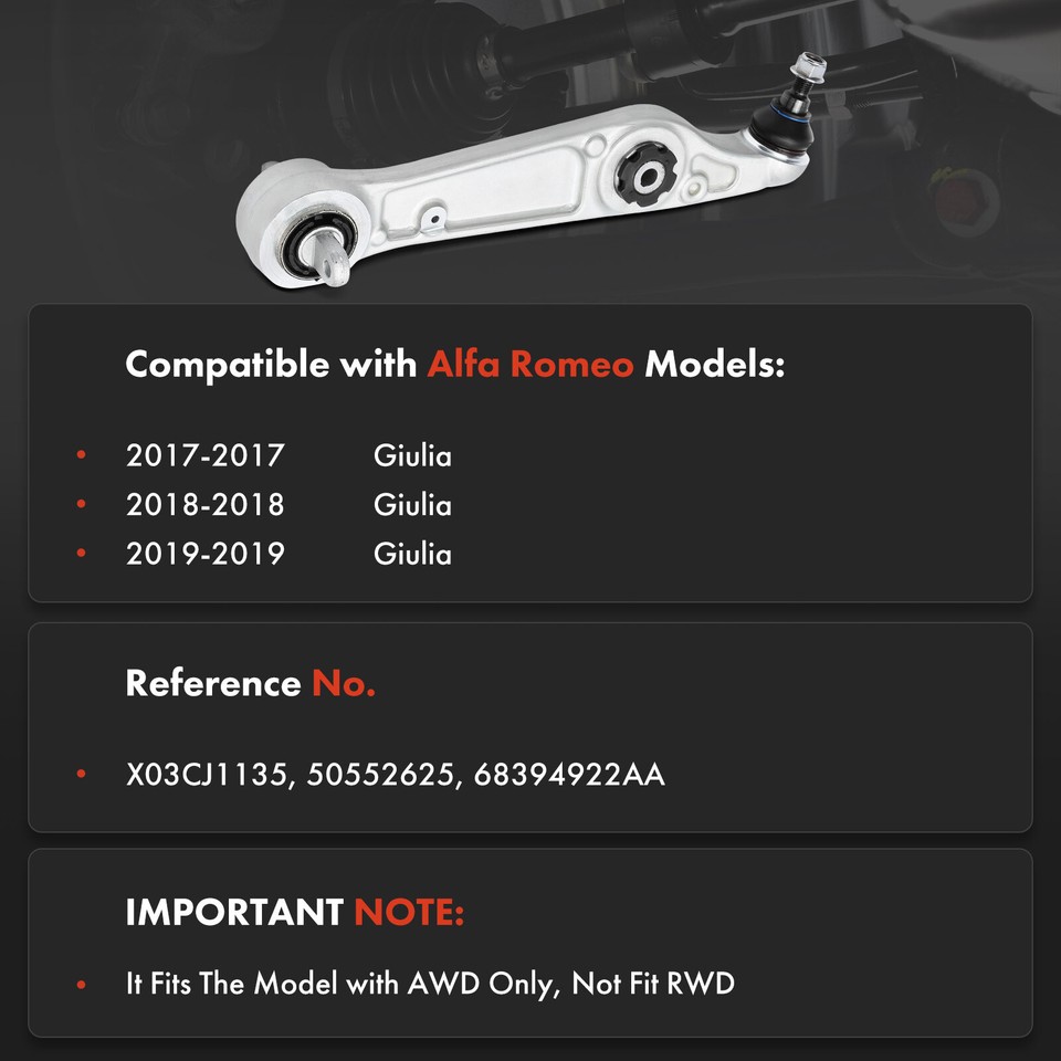 Front Left Lower Rearward Control Arm &Ball Joint Assy for Alfa Romeo ...