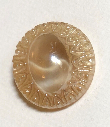 Fancy Border, Oval Raised Center Tan Moonglow Button, Crystal Luster ...