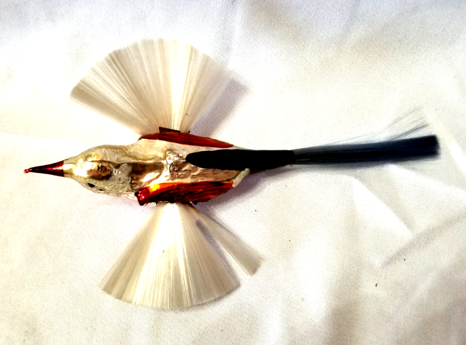 VTG Hand-Blown Mercury Glass Hummingbird Hanging Xmas Ornament MCM 6x4 ...