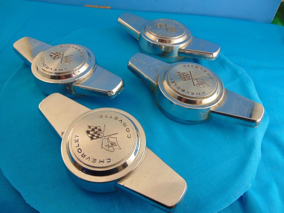 FOUR 1956-1962 Chevrolet Corvette Hub Cap Spinners Used Aged Original ...
