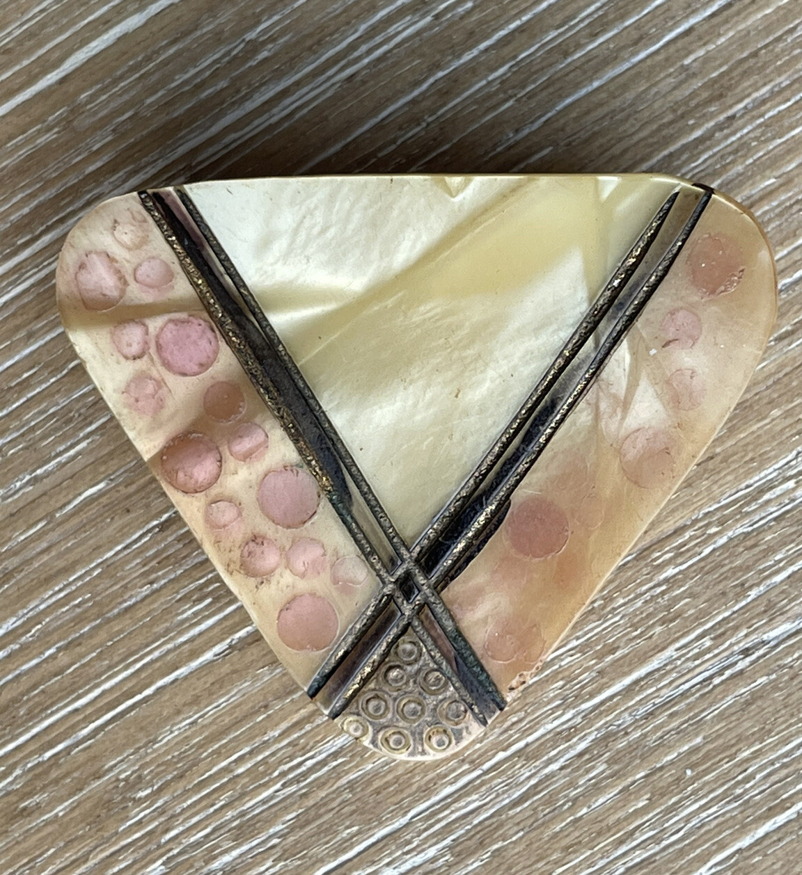 OLD Vintage Early Retro Plastic Triangle Brooch. … - Gem