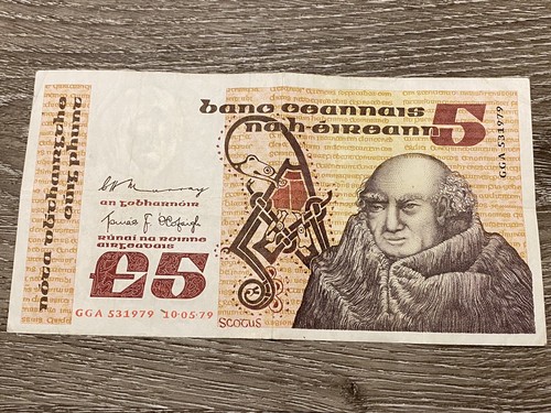 Ireland 5 Pound Banknote B Series 1979 P#71c P-71c £5 Old Note Scotus F ...