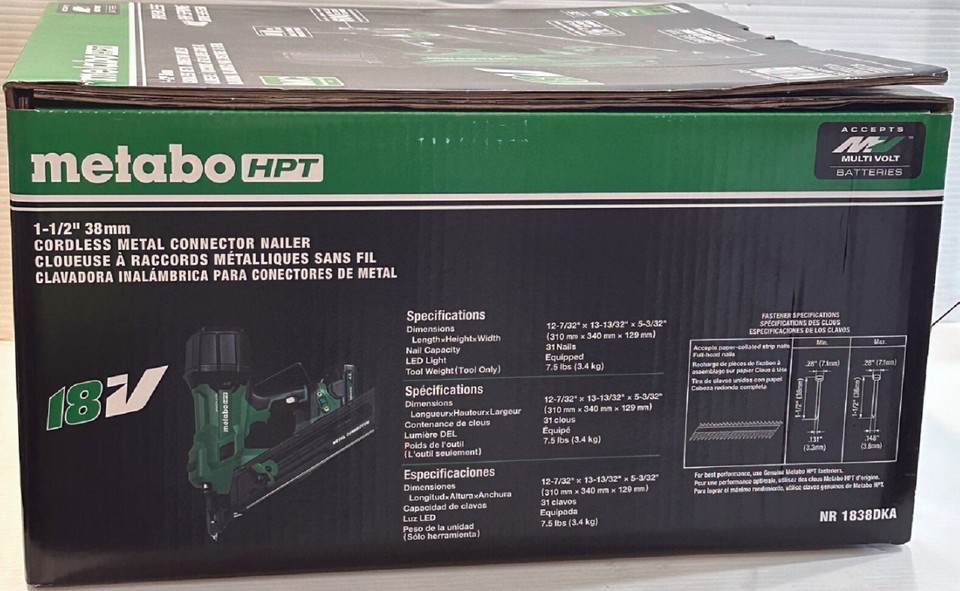 Metabo HPT Cordless Metal Connector Nail Gun Kit NR1838DKA Brand New ...