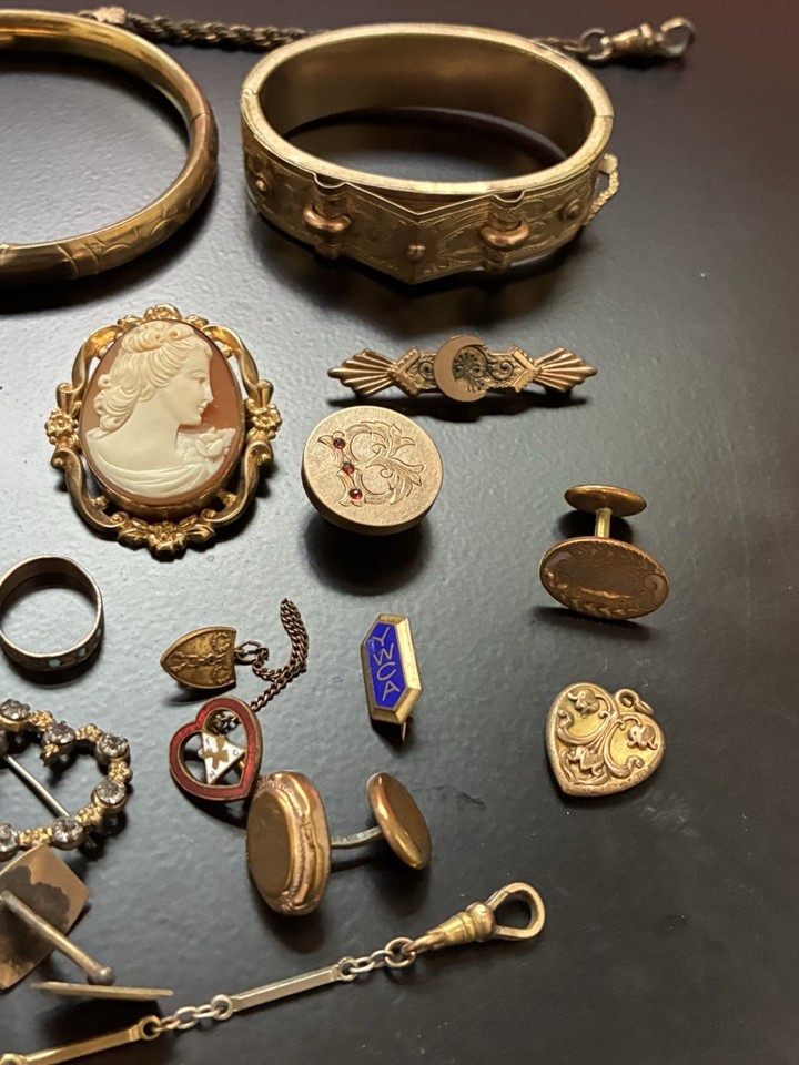 Victorian Edwardian Deco Gold Filled Pins Rings Cuffs Fobs Jewelry Lot ...