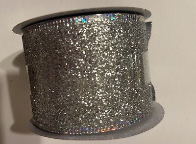 2 1/2” x 20 Ft wired Silver GLITTER Ribbon For Christmas, Wedding ...