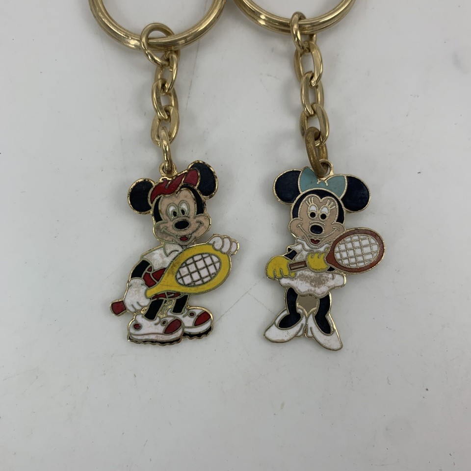 2 VTG Mickey Minnie Mouse Tennis Theme Disney Key Chains Keychain Metal ...