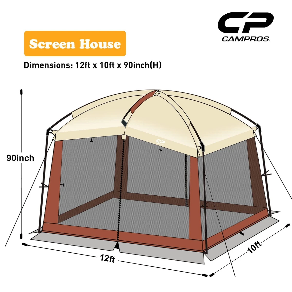 CAMPROS Screen House 12 x 12 Ft Screened Mesh Net Wall Canopy Tent ...