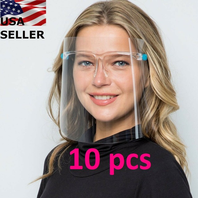 ⭐ 10 PCS Face Shield Guard Mask Safety Protection With Glasses Reusable ...