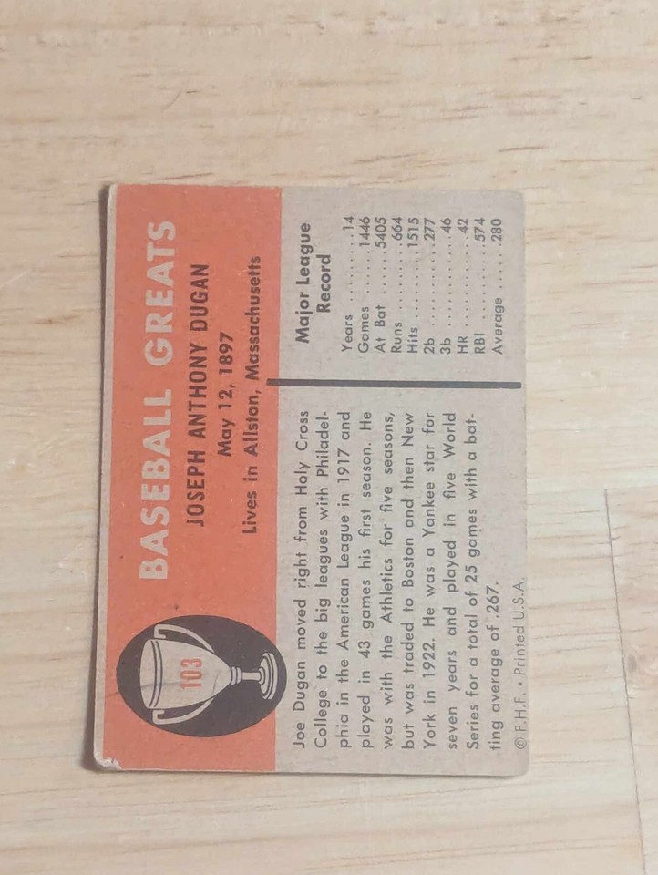 JOE DUGAN SIGNED AUTOGRAPHED 1961 FLEER GREATS CARD # 103 REDS A'S ...