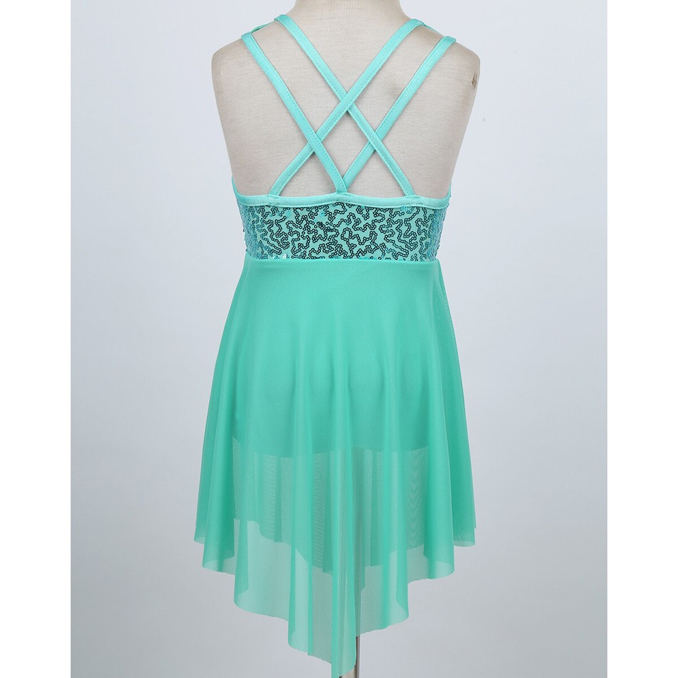 Girls Lyrical Ballet Tutus Dance Costumes Sequin Crop Top Layered Mesh ...