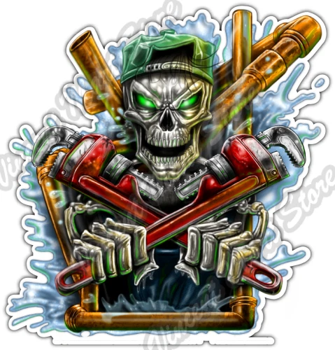 Skull And Pipe Wrench Tattoo