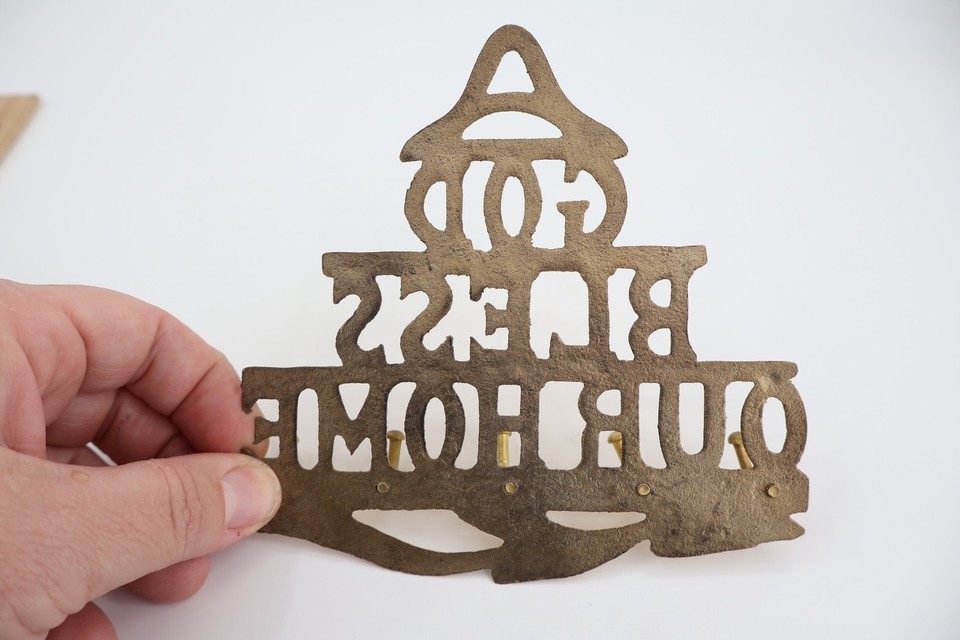 Vintage Brass “God Bless Our Home” Wall Hook Key Holder Rack Religious ...