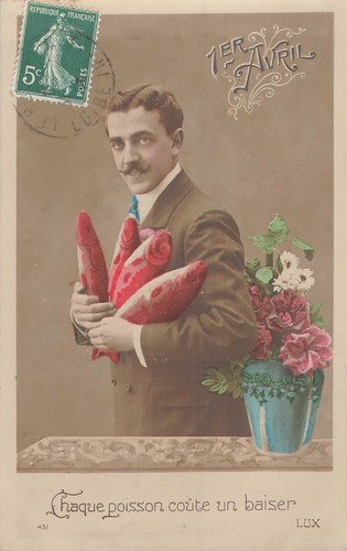 CP 1ER AVRIL CHAQUE POISSON COUTE UN BAISER - MOUSTACHU AVEC POISSONS ...
