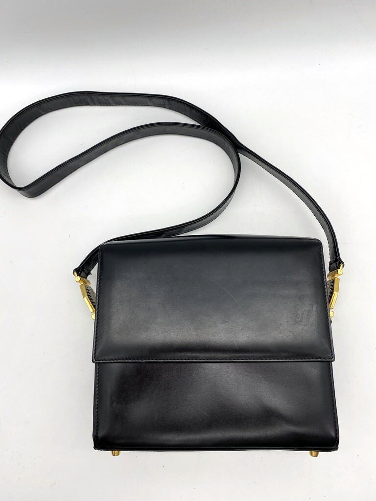 Gianni Versace Black Leather Shoulder Box Bag Purse A… - Gem