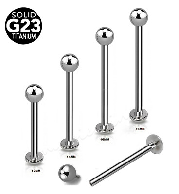 16G 14G G23 Solid Titanium Ball Top Internally Threaded Labret Cheek ...