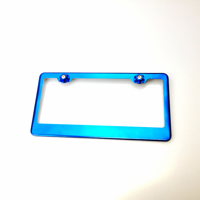 2 Powder Coating Blue Chrome Stainless Steel License Plate Frame w/Cap ...