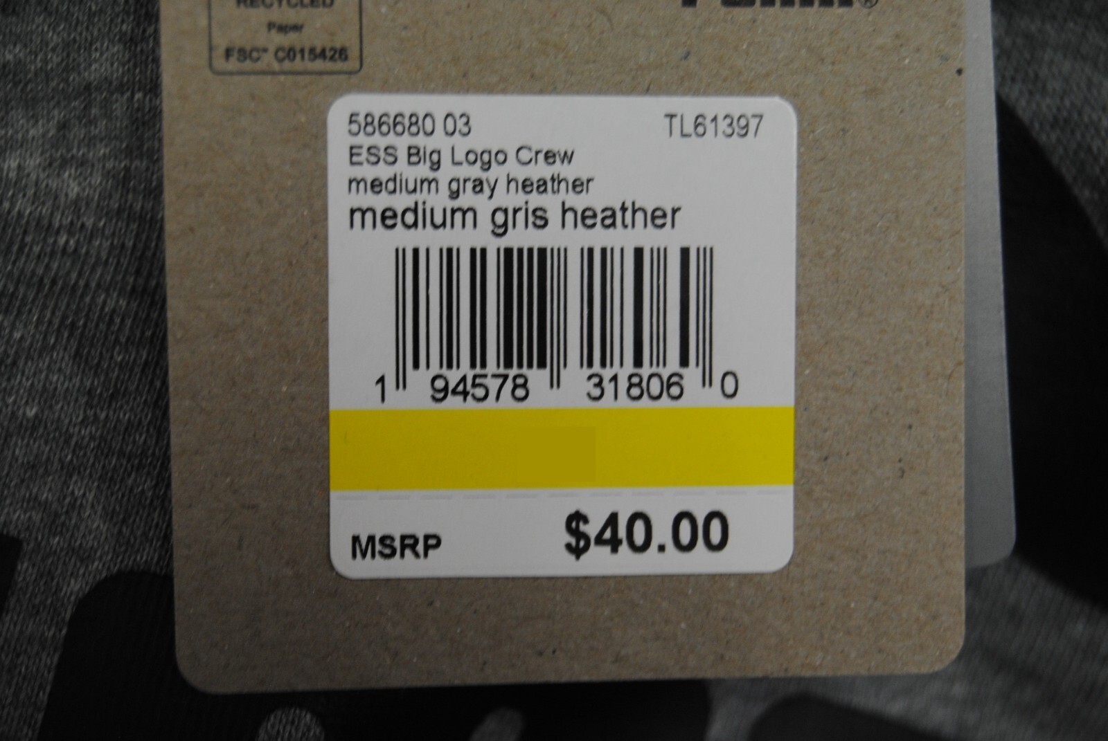 NEW MEN'S PUMA 586680-03 ESS BIG LOGO CREW TR MEDIUM GRAY HEATHER | eBay