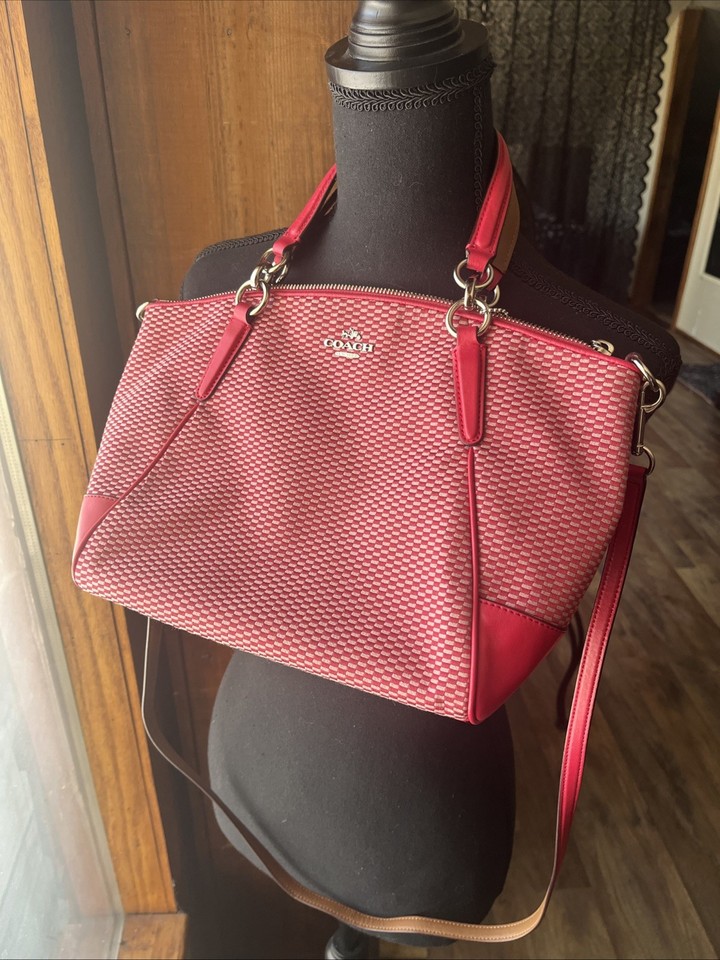 Coach New York Red and Tan Handbag Authentic Designer Bag Tote Purse | eBay