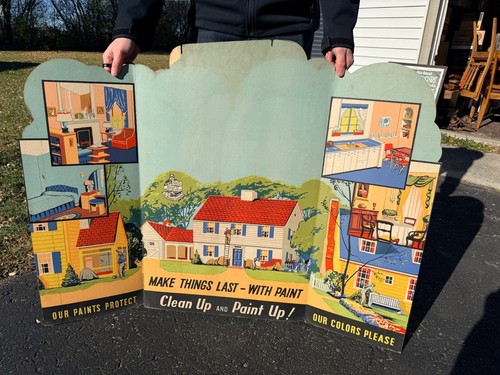 Vintage 1930s Paint Hardware Store Advertising Sign Display Cardboard ...