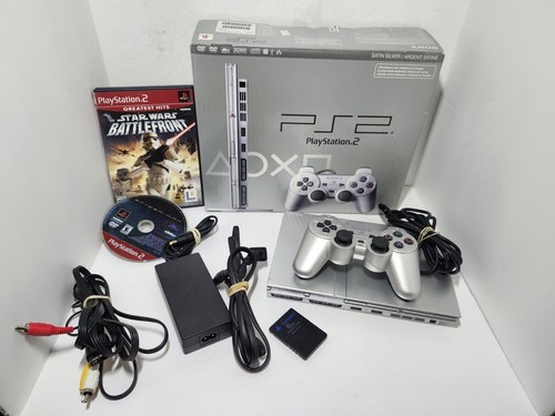Sony PlayStation 2 PS2 Slim Silver Console Controller SCPH-79001 CIB, W ...