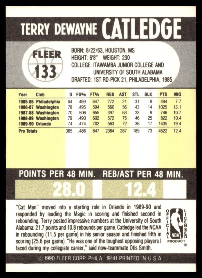 1990-91 Fleer Terry Catledge Orlando Magic #133 | eBay