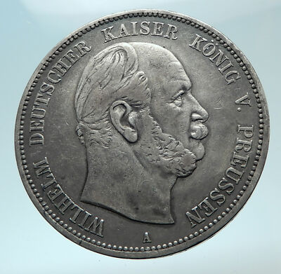 1874 PRUSSIA KINGDOM German STATE King WILHELM I Silver 5 Mark Coin ...